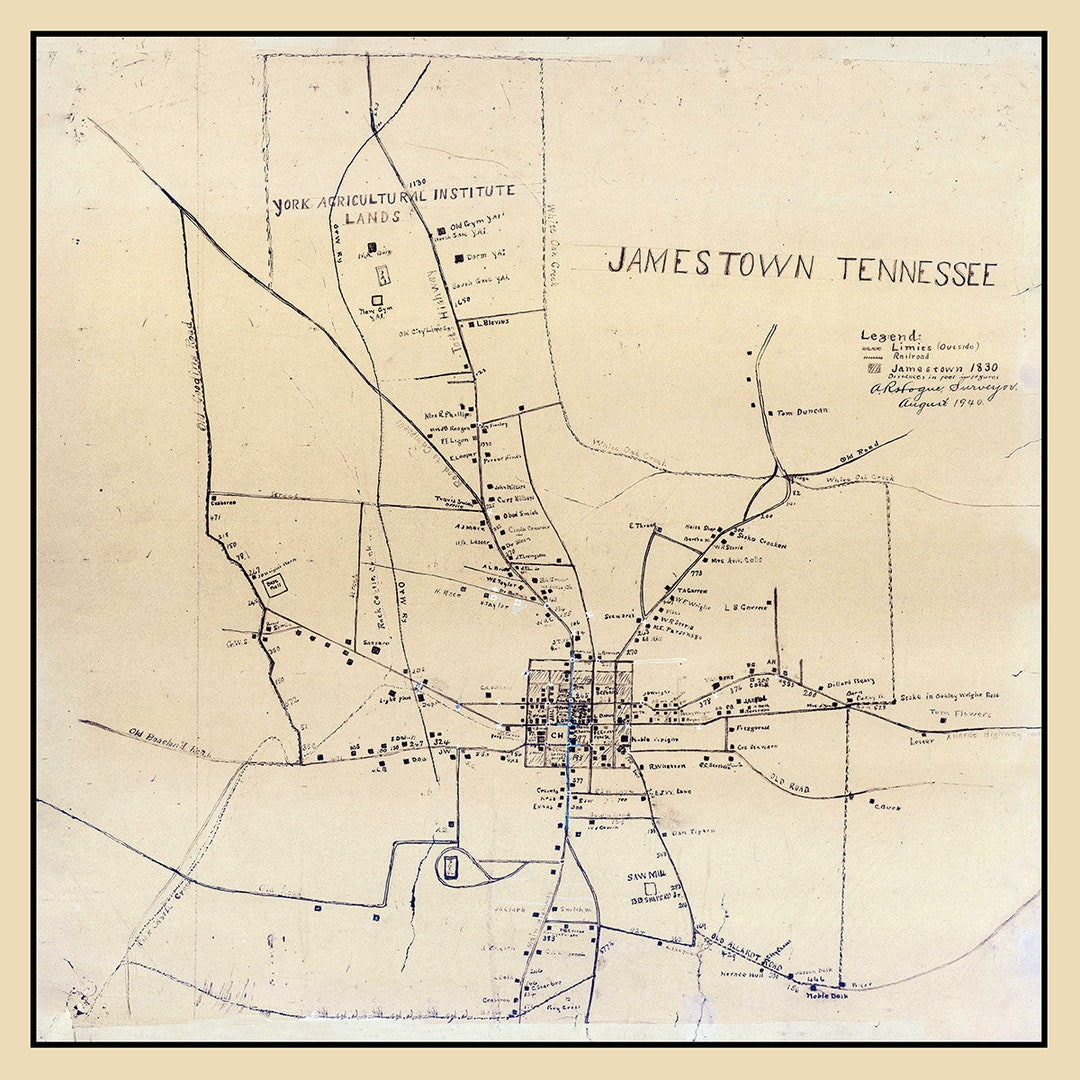 1940 Map of Jamestown Tennessee - Etsy