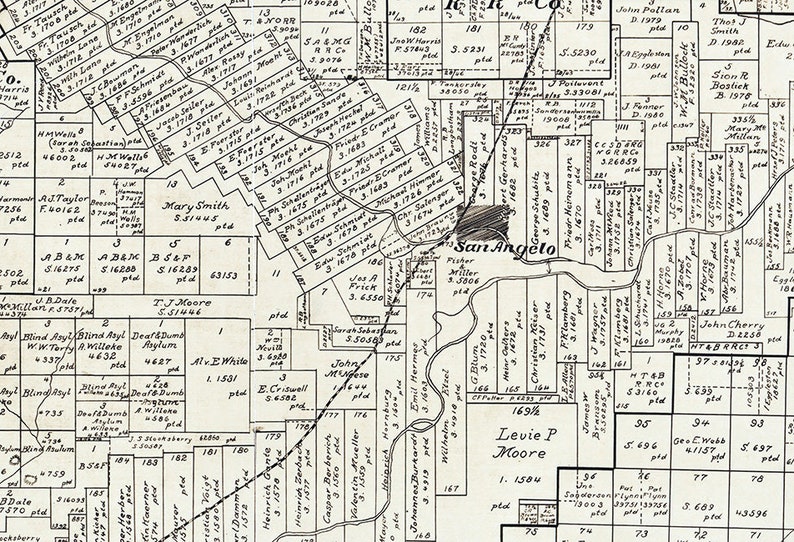 1892 Farm Line Map of Tom Green County Texas - Etsy