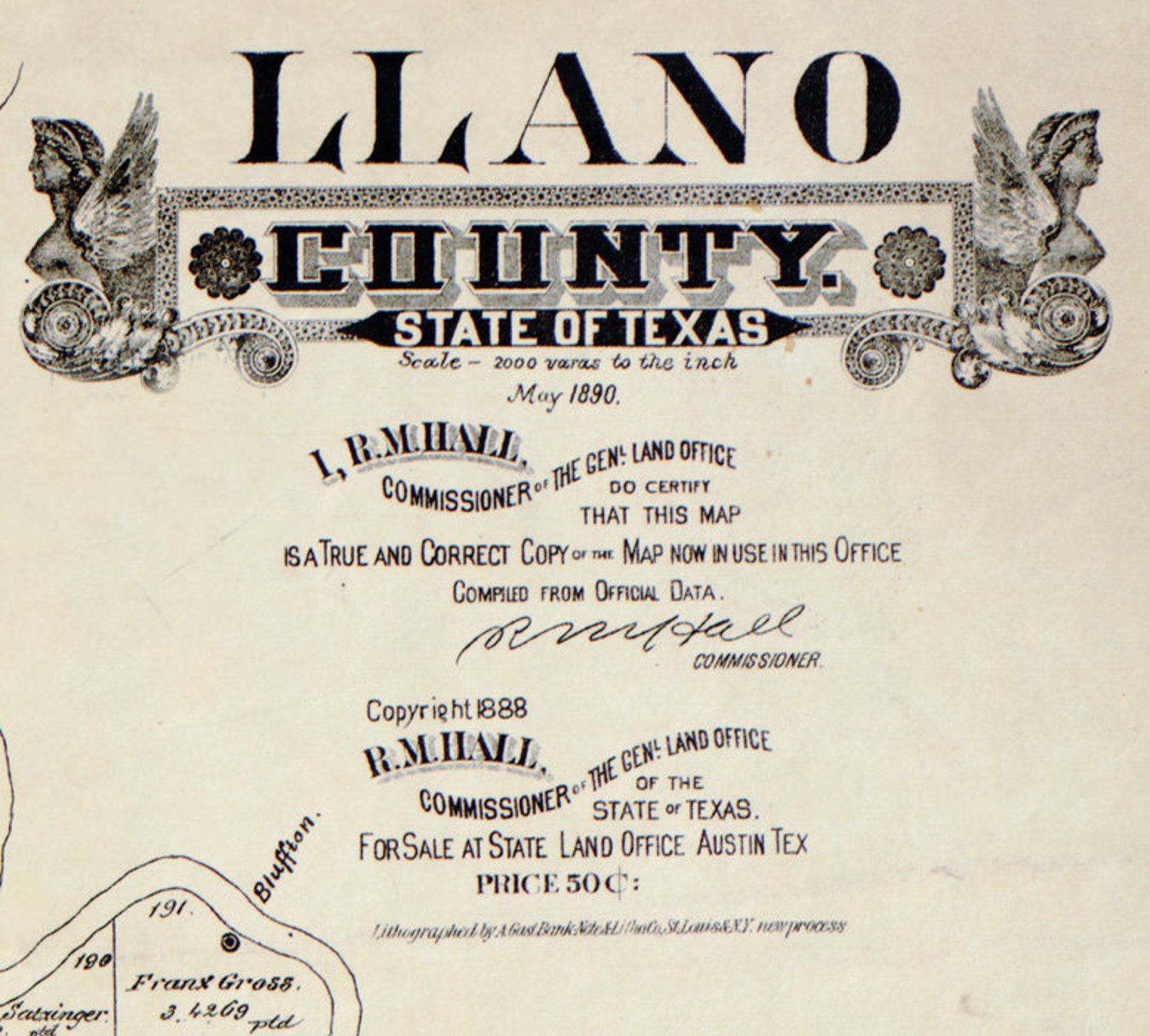 1890 Farm Line Map of Llano County Texas Landowners | Etsy