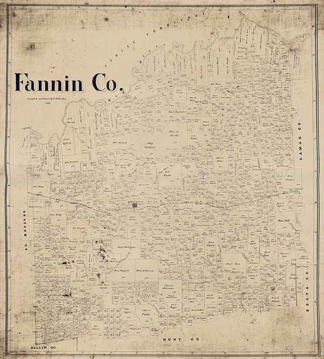 1901 Farm Line Map of Fannin County Texas - Etsy