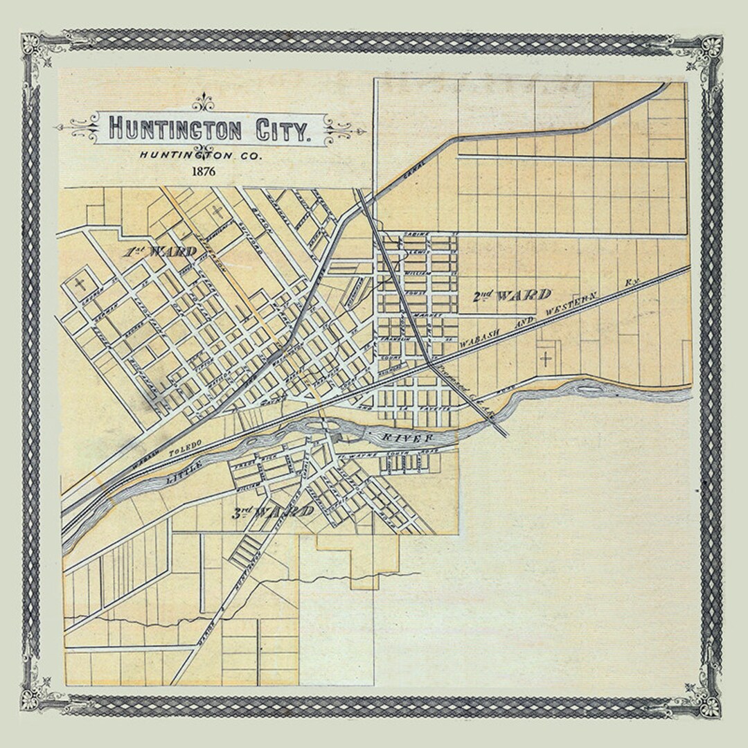 1876 Map of Huntington City Huntington County Indiana - Etsy