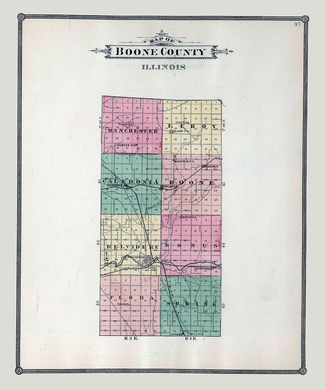 1886 Map of Boone County Illinois - Etsy