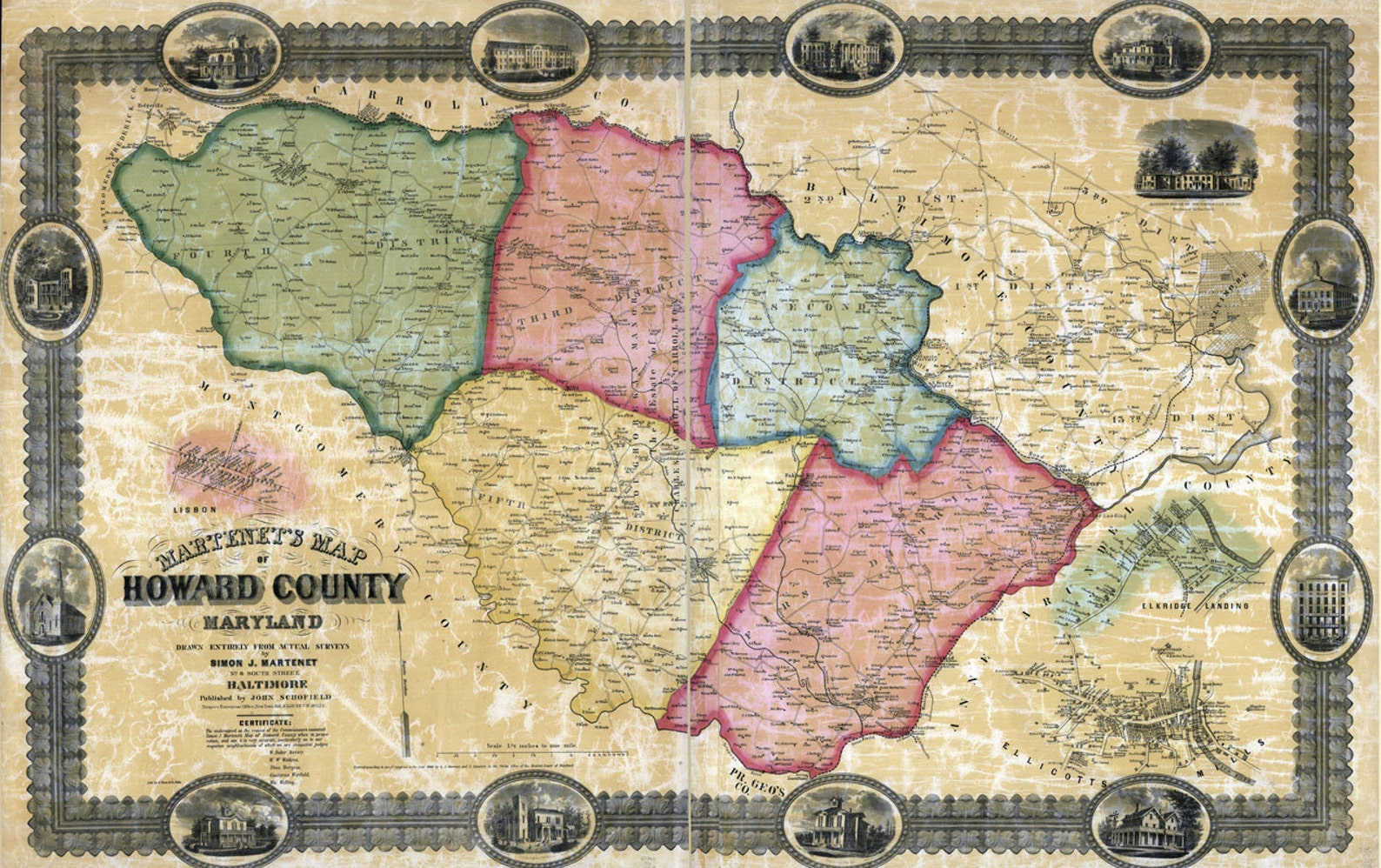 1860 Map of Howard County Maryland With Homeowner Names - Etsy