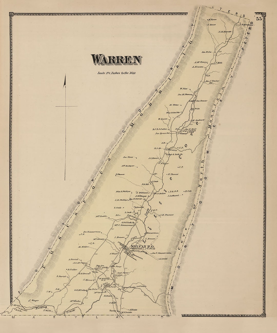 1868 Map of Warren Township Franklin County Pennsylvania - Etsy