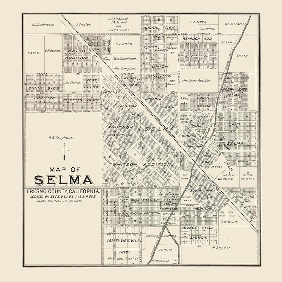 1891 Map of Selma Fresno County California - Etsy