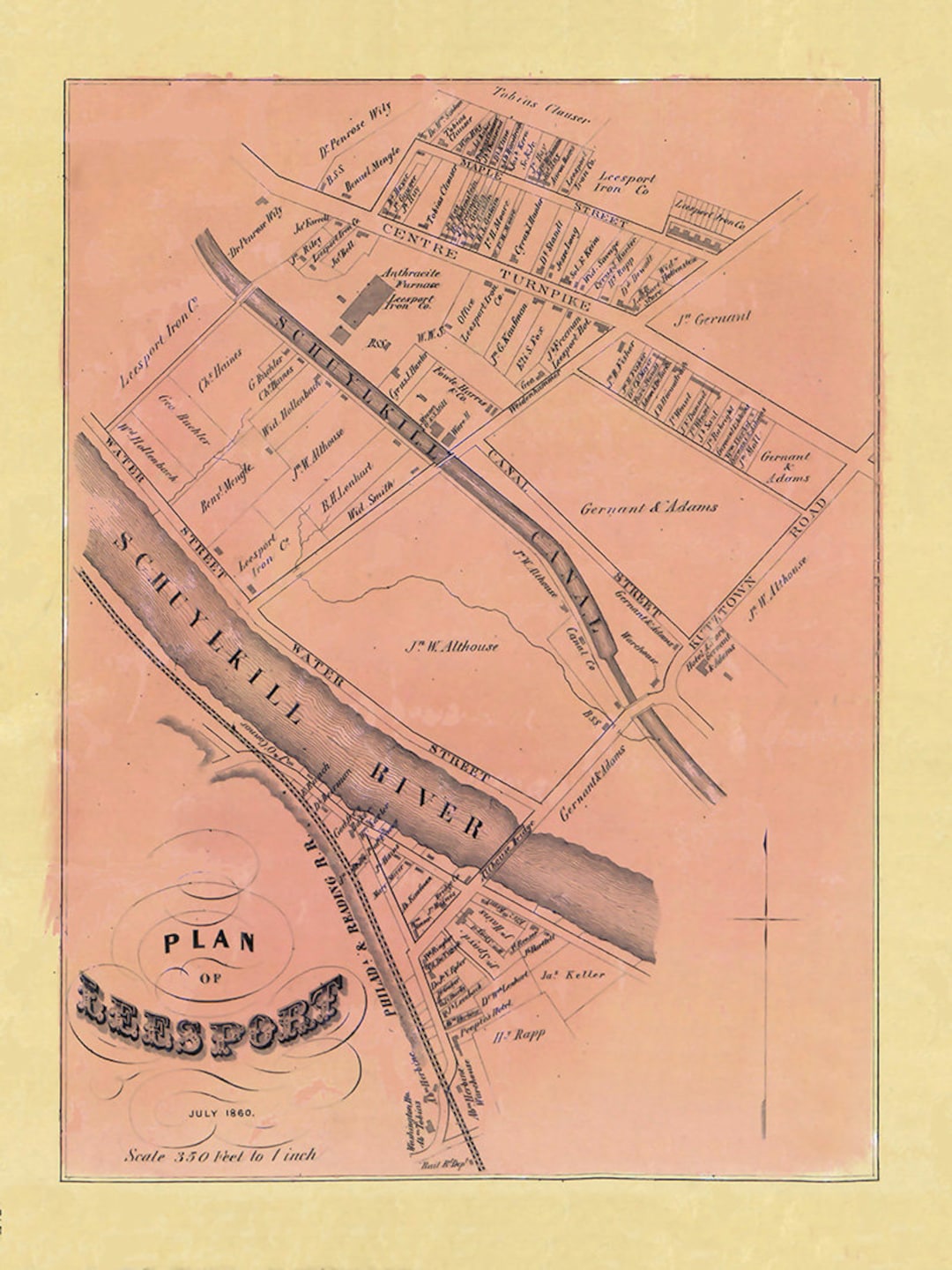 1860 Town Map of Leesport Berks County Pennsylvania - Etsy