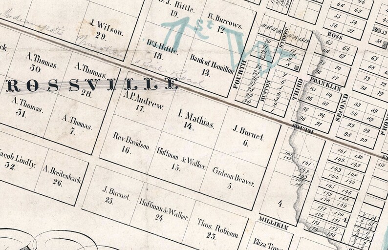 1849 Town Map of Hamilton and Rossville Butler County Ohio - Etsy