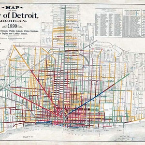 1899 Map of the City of Detroit Michigan - Etsy