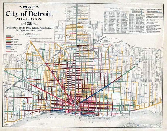 1899 Map of the City of Detroit Michigan - Etsy