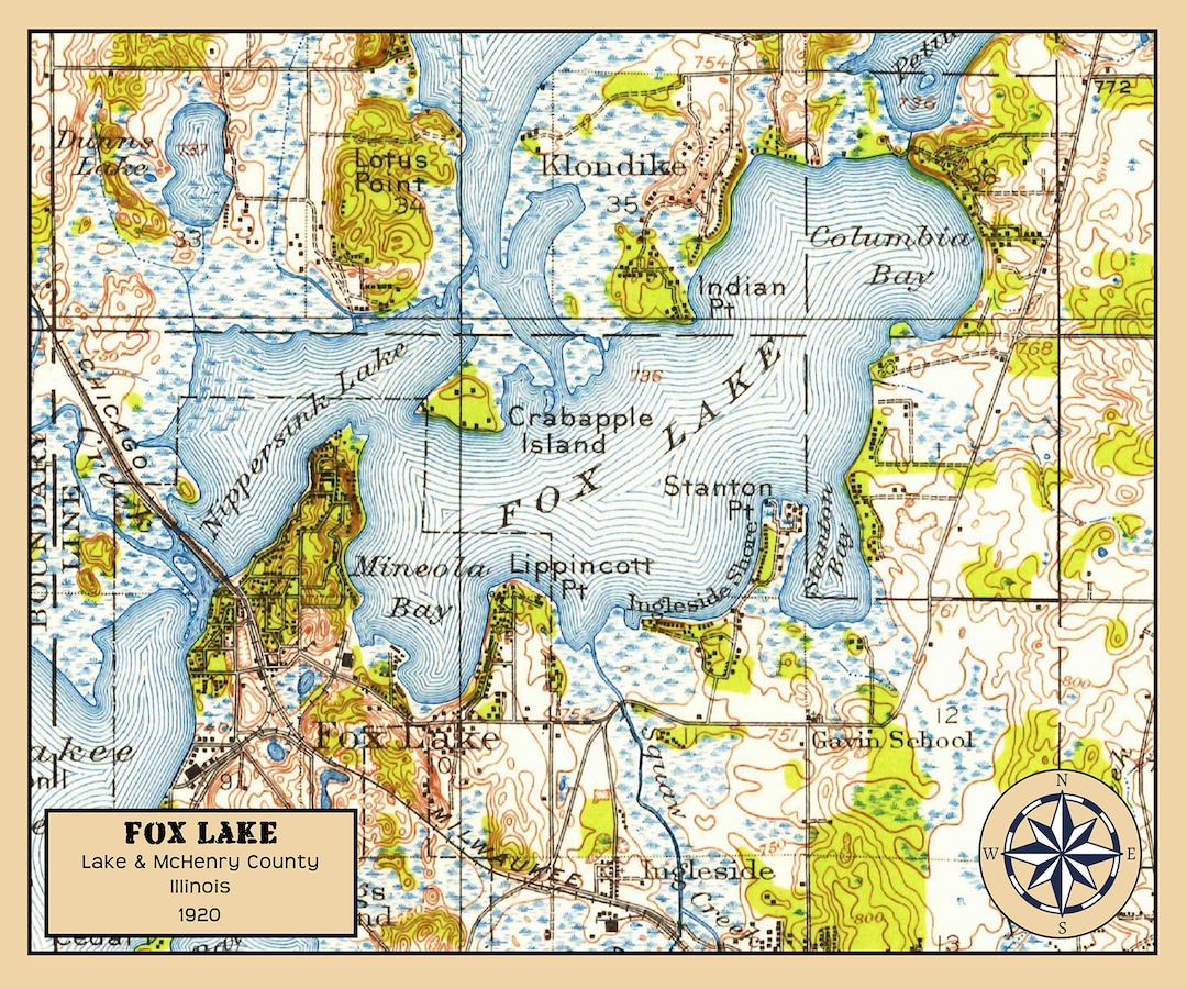 1920 Map of Fox Lake Illinois - Etsy