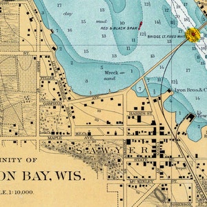 1908 Nautical Map of Sturgeon Bay Lake Michigan - Etsy