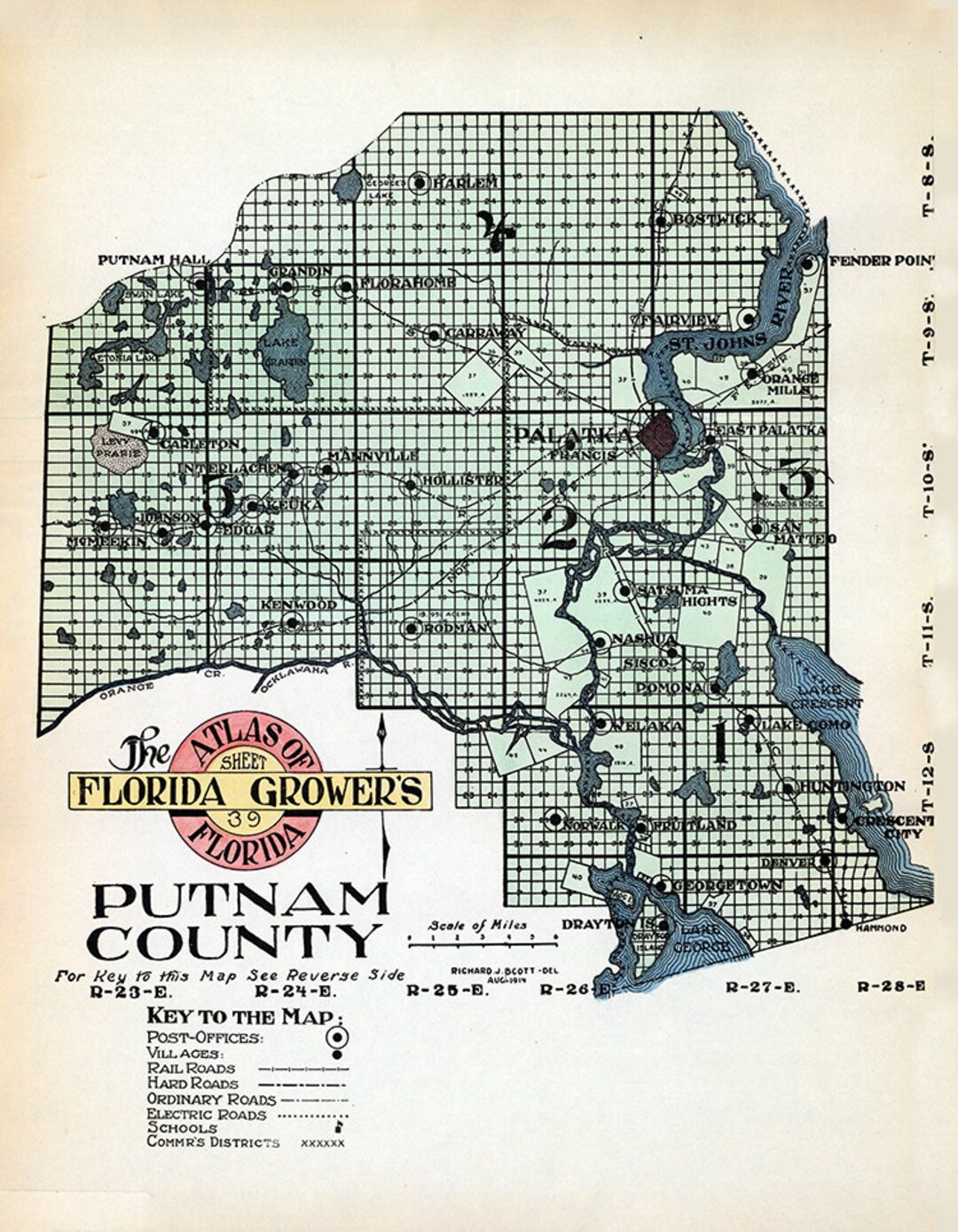 1914 Map of Putnam County Florida - Etsy