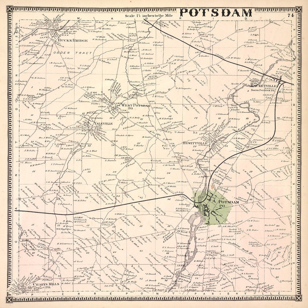 1865 Map of Potsdam Township Saint Lawrence County New York - Etsy