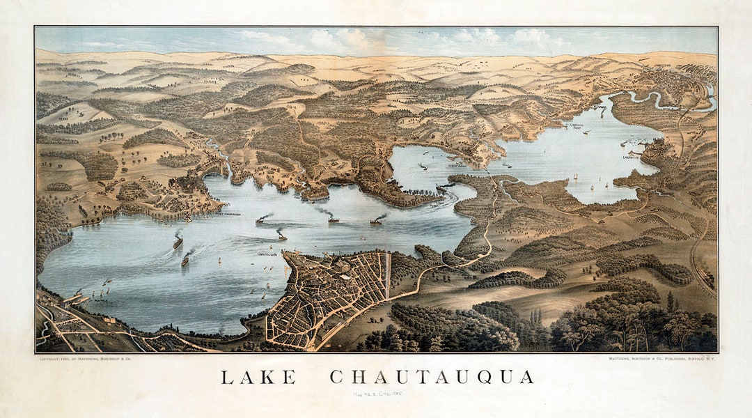 1885 Panoramic Map of Lake Chautauqua New York - Etsy