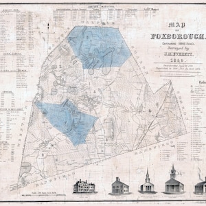 1850 Map of Foxborough Massachusetts - Etsy