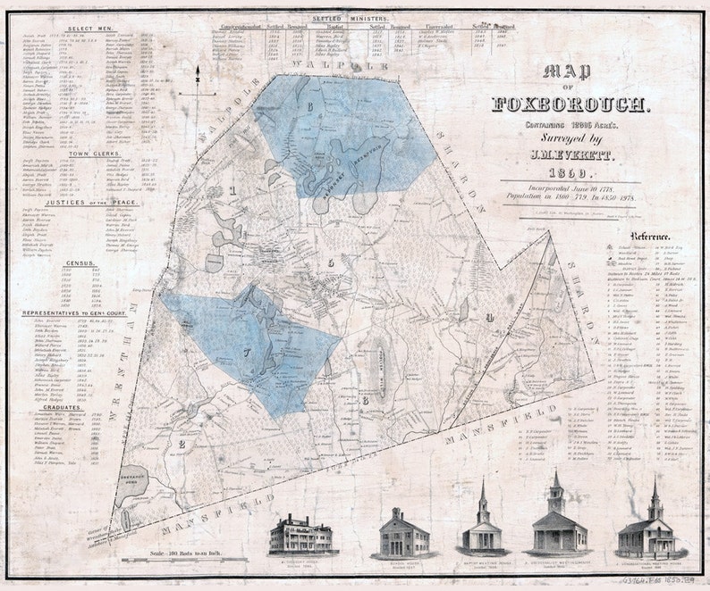 1850 Map of Foxborough Massachusetts - Etsy