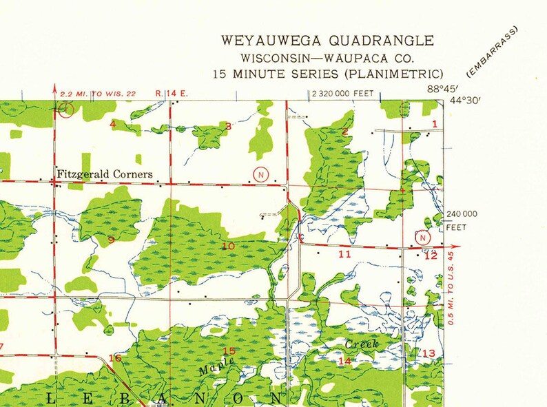 1956 Topo Map of Weyauwega Waupaca County Wisconsin Quadrangle | Etsy