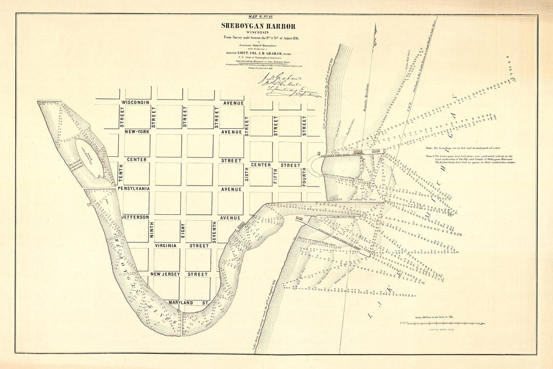 1856 Map of Sheboygan Harbor Wisconsin - Etsy