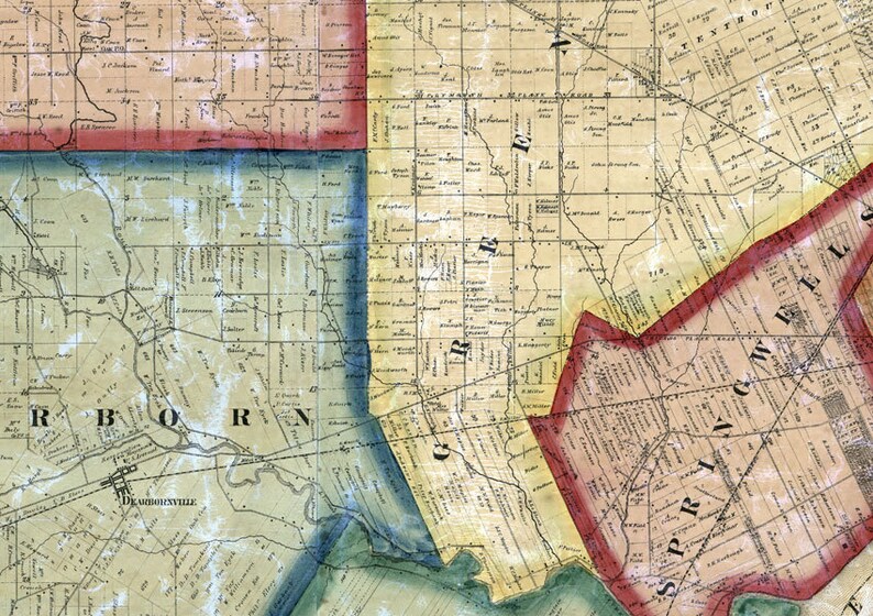 1860 Farm Line Map of Wayne County Michigan Detroit | Etsy