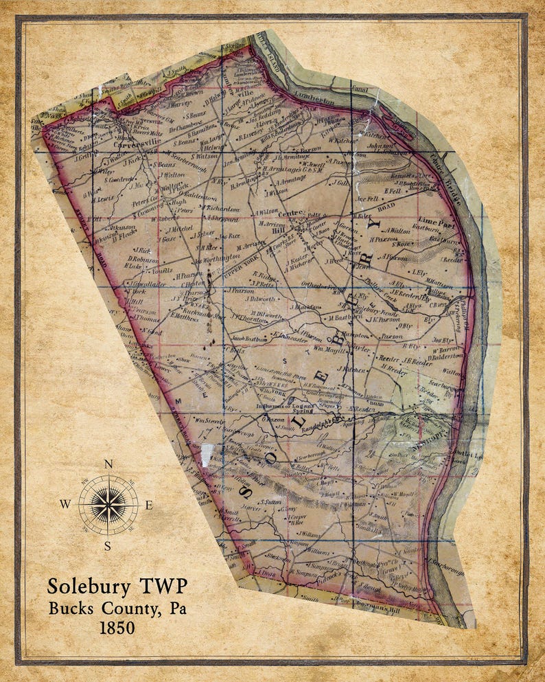 1850 Map of Solebury Township Bucks County Pennsylvania - Etsy