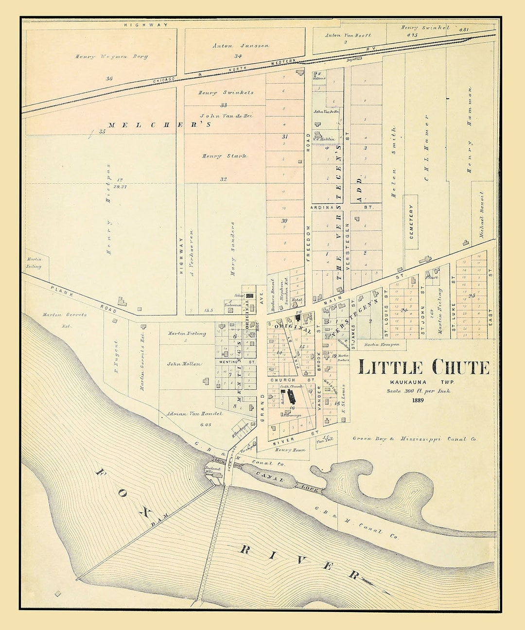1889 Town Map of Little Chute Outagamie County Wisconsin - Etsy