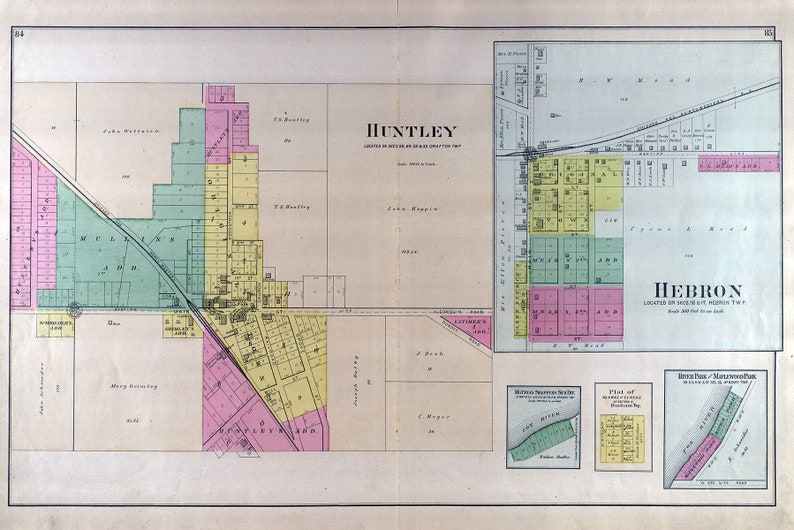 1892 Town Map of Huntley Mchenry County Illinois - Etsy