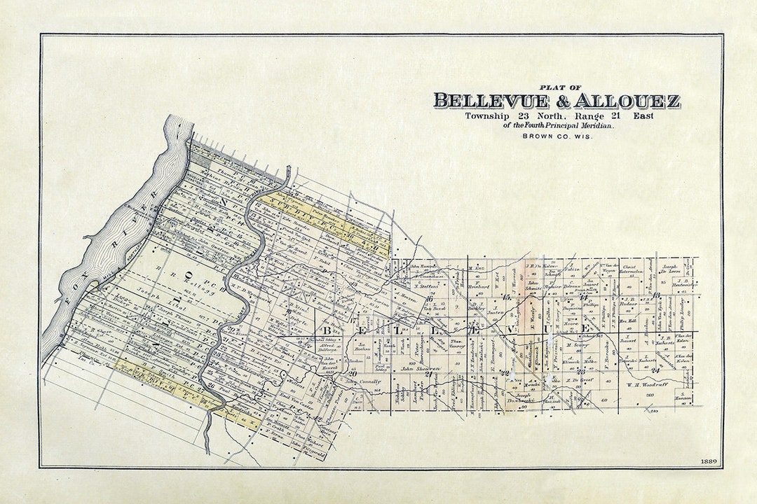 1889 Map of Bellevue & Allouez Township Brown County Wisconsin - Etsy