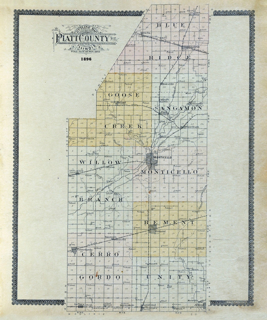 1896 Map of Piatt County Illinois - Etsy