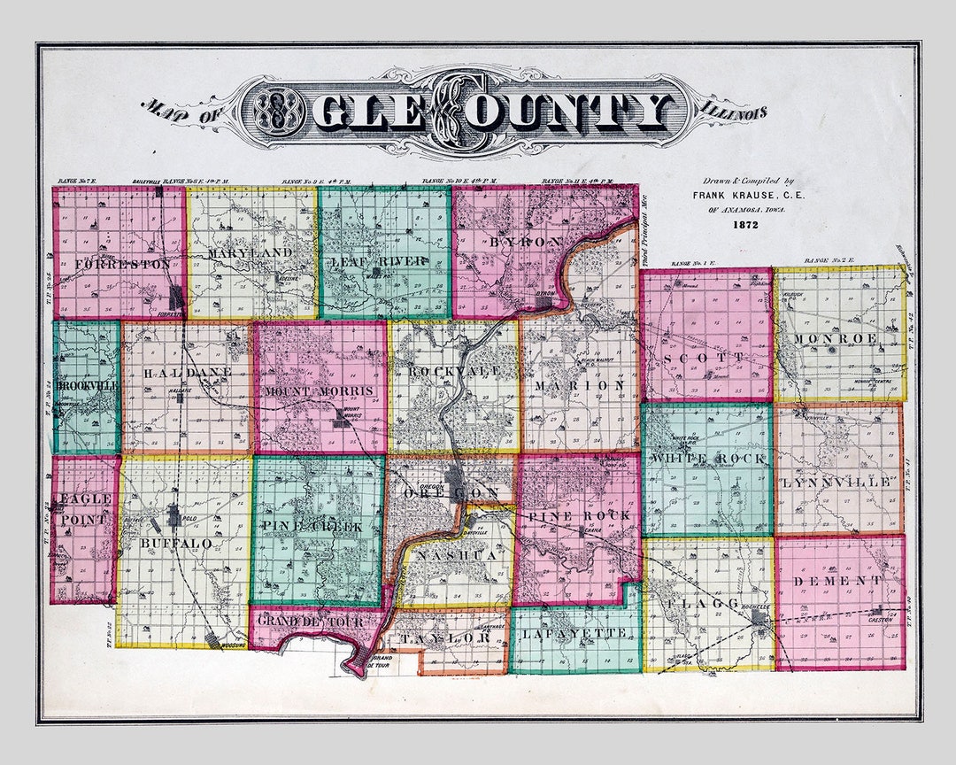 1872 Map of Ogle County Illinois - Etsy