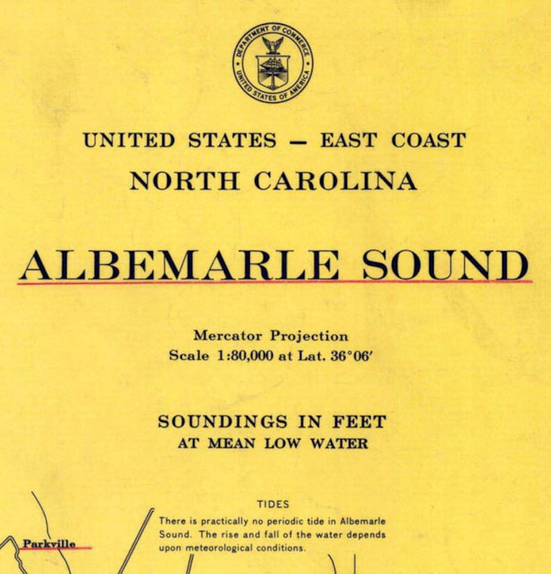 1961 Nautical Map of Albemarle Sound Cape Hatteras NC - Etsy