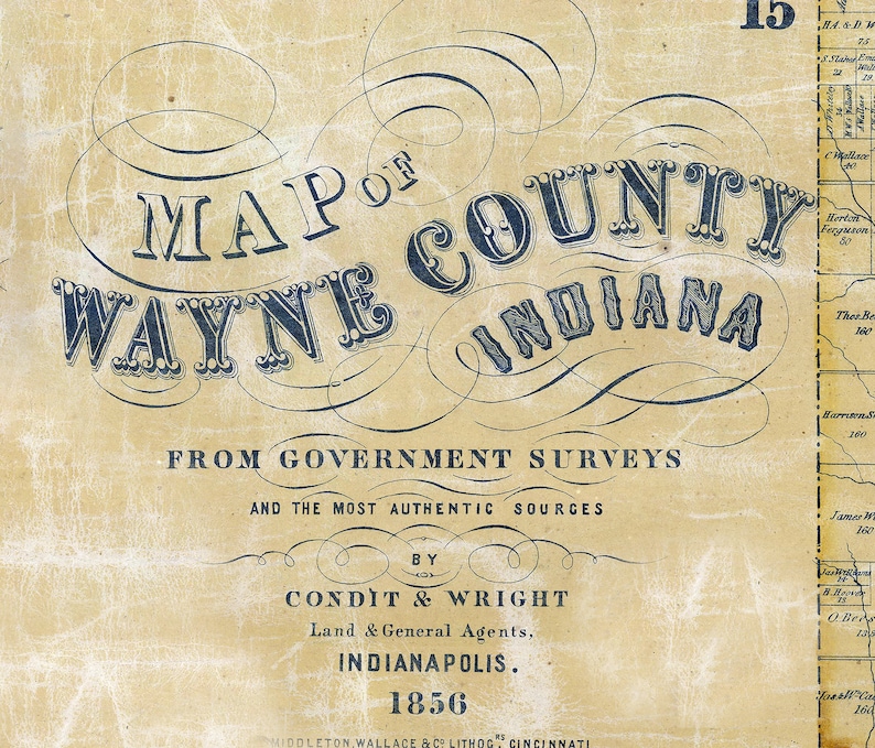 1856 Farm Line Map of Wayne County Indiana - Etsy