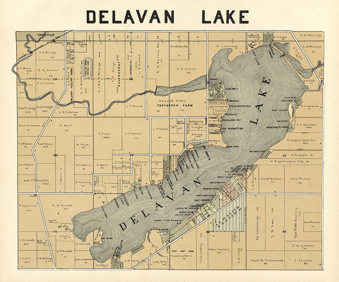 1907 Map of Delavan Lake Walworth County Wisconsin - Etsy