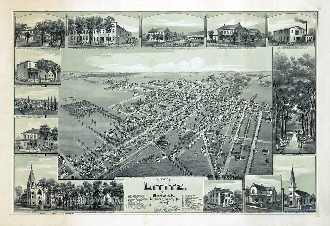1887 Panoramic Map of Lititz Warwick Lancaster County Pennsylvania - Etsy