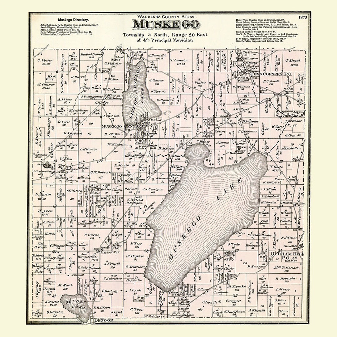 1873 Map of Muskego Township Waukesha County Wisconsin - Etsy