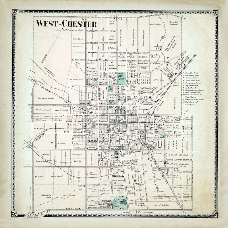1873 Town Map of West Chester Chester County Pennsylvania - Etsy