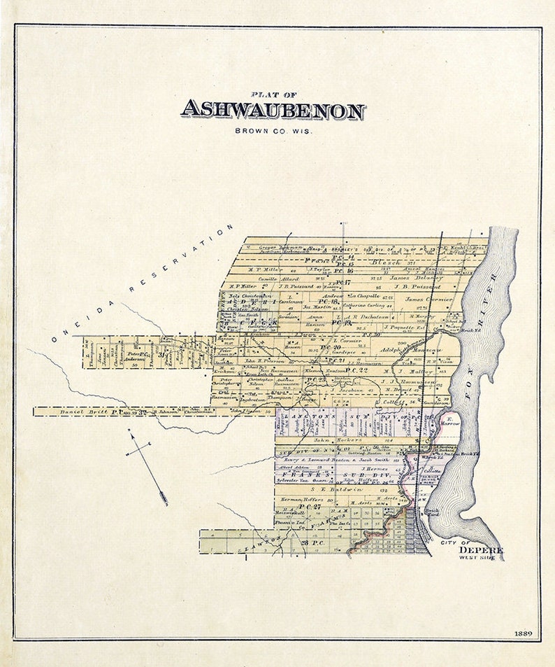 1889 Town Map of Ashwaubenon Brown County Wisconsin - Etsy