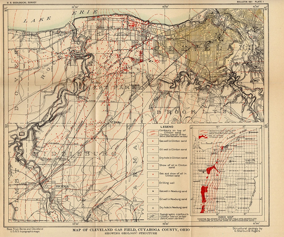 Cleveland Oil & Gas Field Map Cuyahoga County Ohio - Etsy