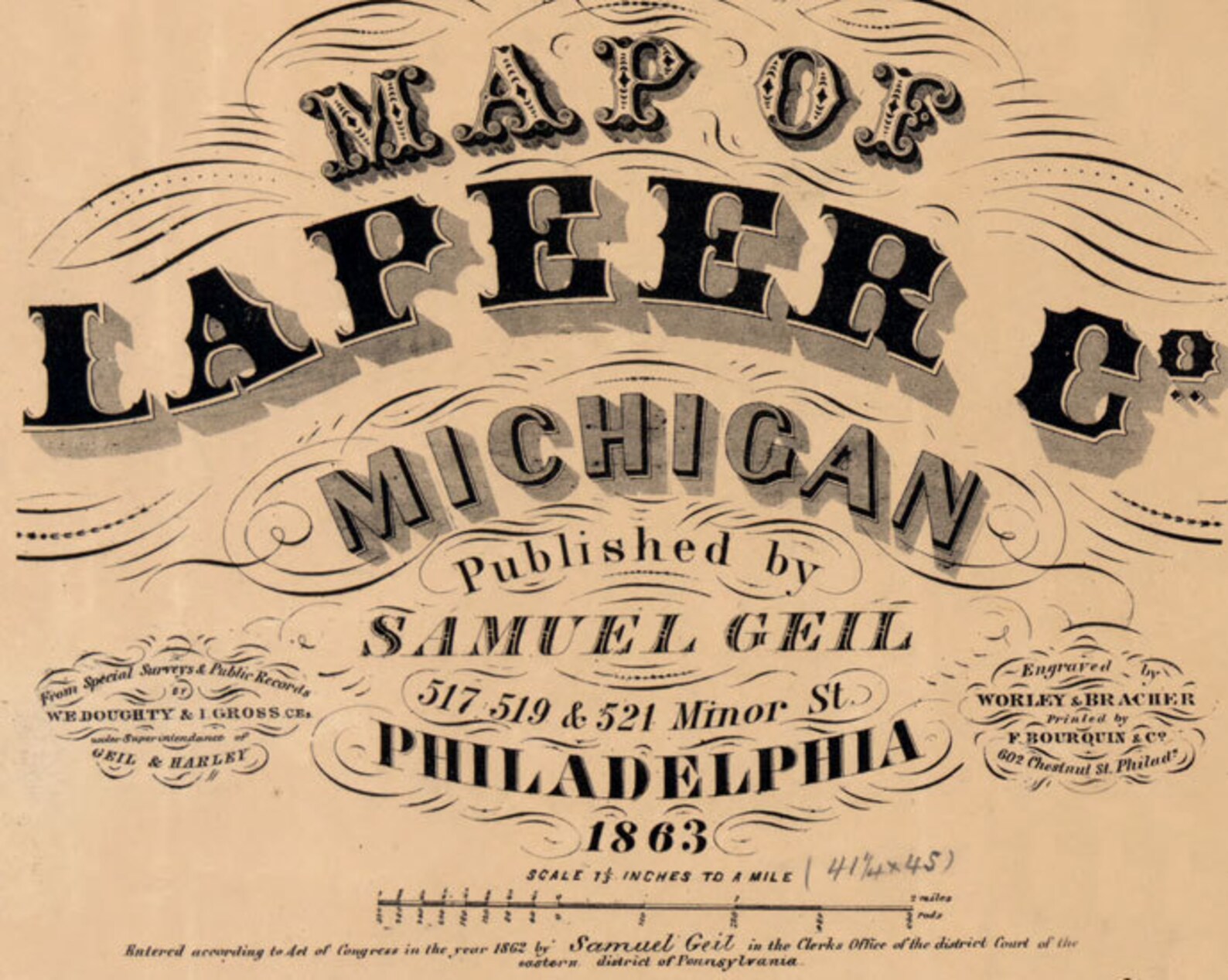 1863 Farm Line Map of Lapeer County Michigan - Etsy