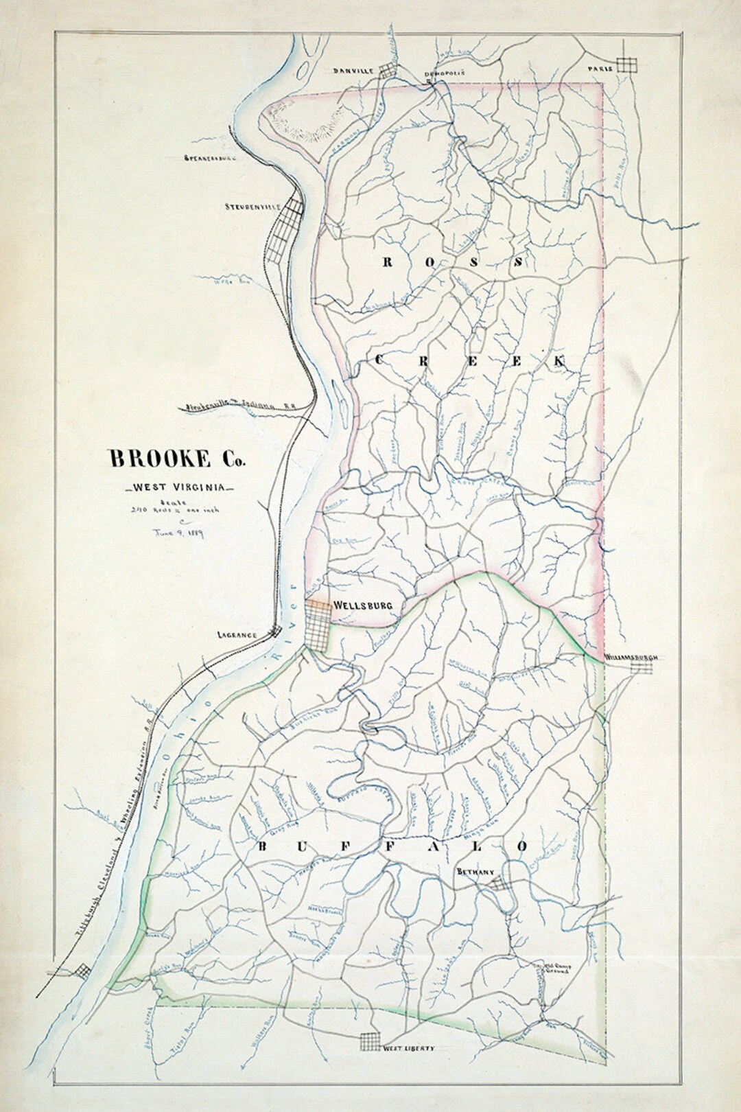 1889 Map of Brooke County West Virginia - Etsy