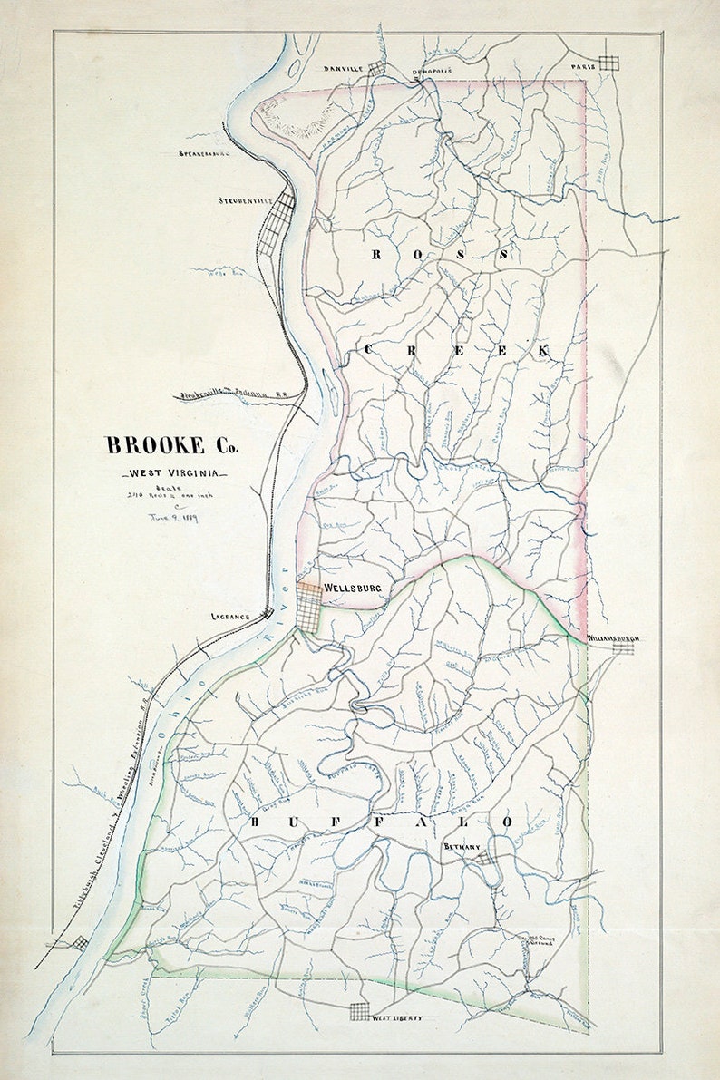 1889 Map of Brooke County West Virginia - Etsy