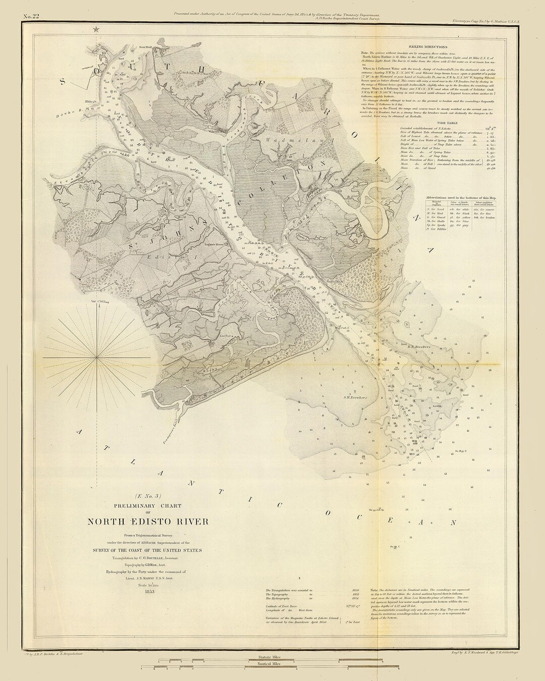 1853 Nautical Chart of the North Edisto River South Carolina - Etsy