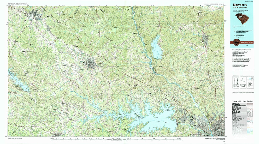 1986 Map of Lake Murray South Carolina - Etsy