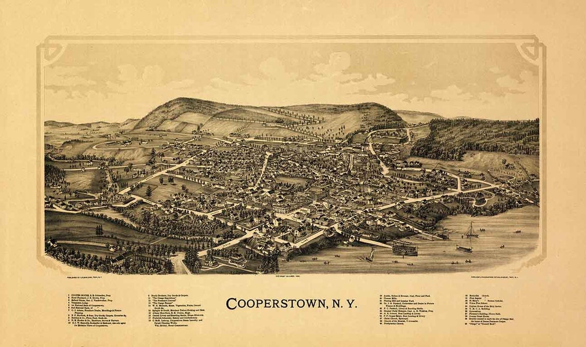 1890 Panoramic Map of Cooperstown New York - Etsy