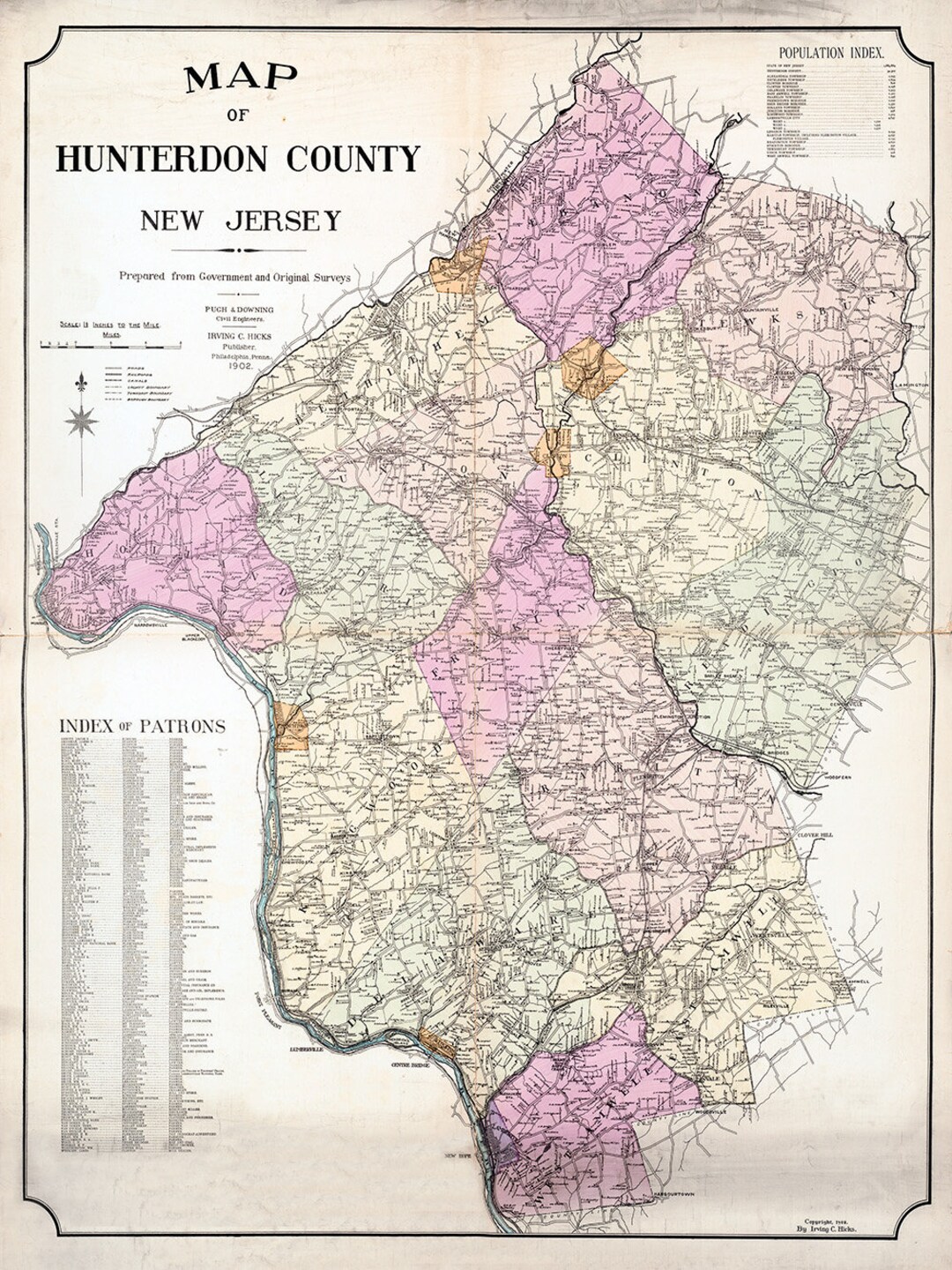 1902 Map of Hunterdon County New Jersey - Etsy