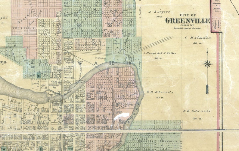 1875 Farm Line Map of Montcalm County Michigan Greenville | Etsy