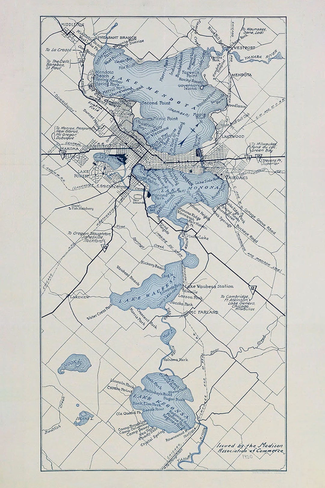 1920 Map of the Four Lake City Wisconsin Lake Mendota Lake Monona - Etsy