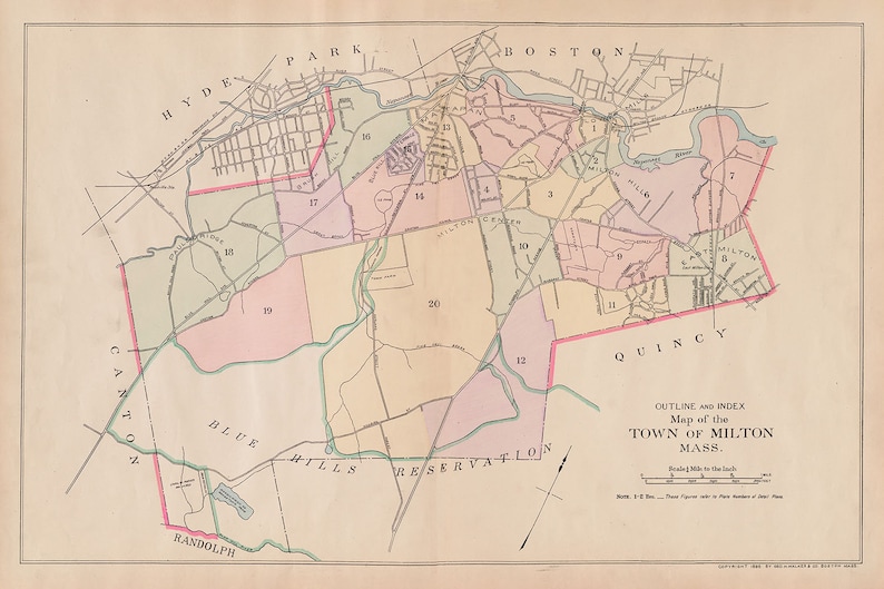 1896 Town Map of Milton Norfolk County Massachusetts | Etsy
