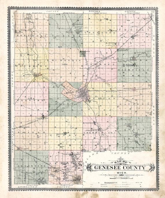1889 Map of Genesee County Michigan Historical Cemeteries | Etsy