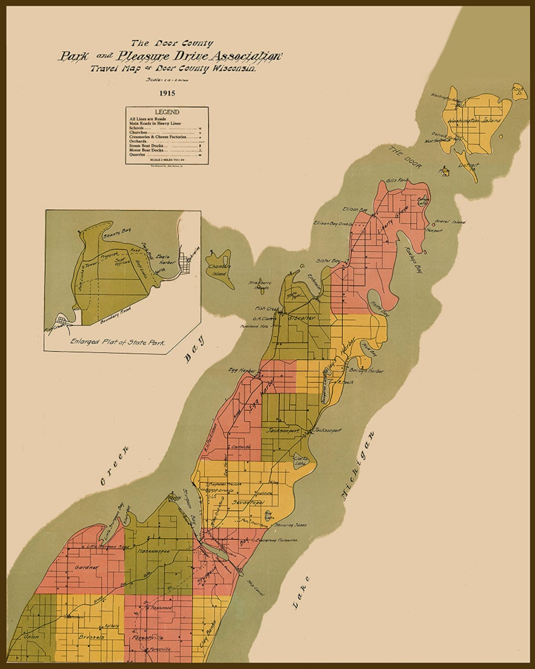 1915 Map of Door County Wisconsin - Etsy