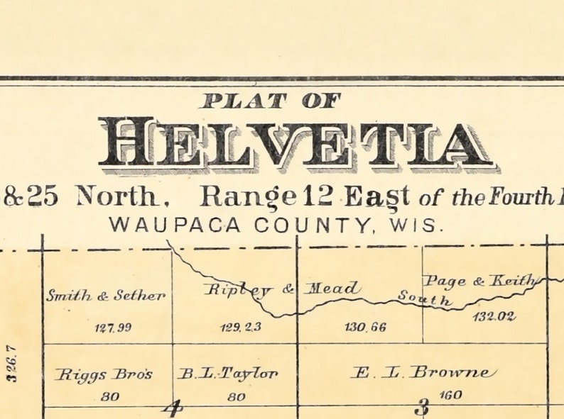 1889 Map of Helvetia Township Waupaca County Wisconsin - Etsy